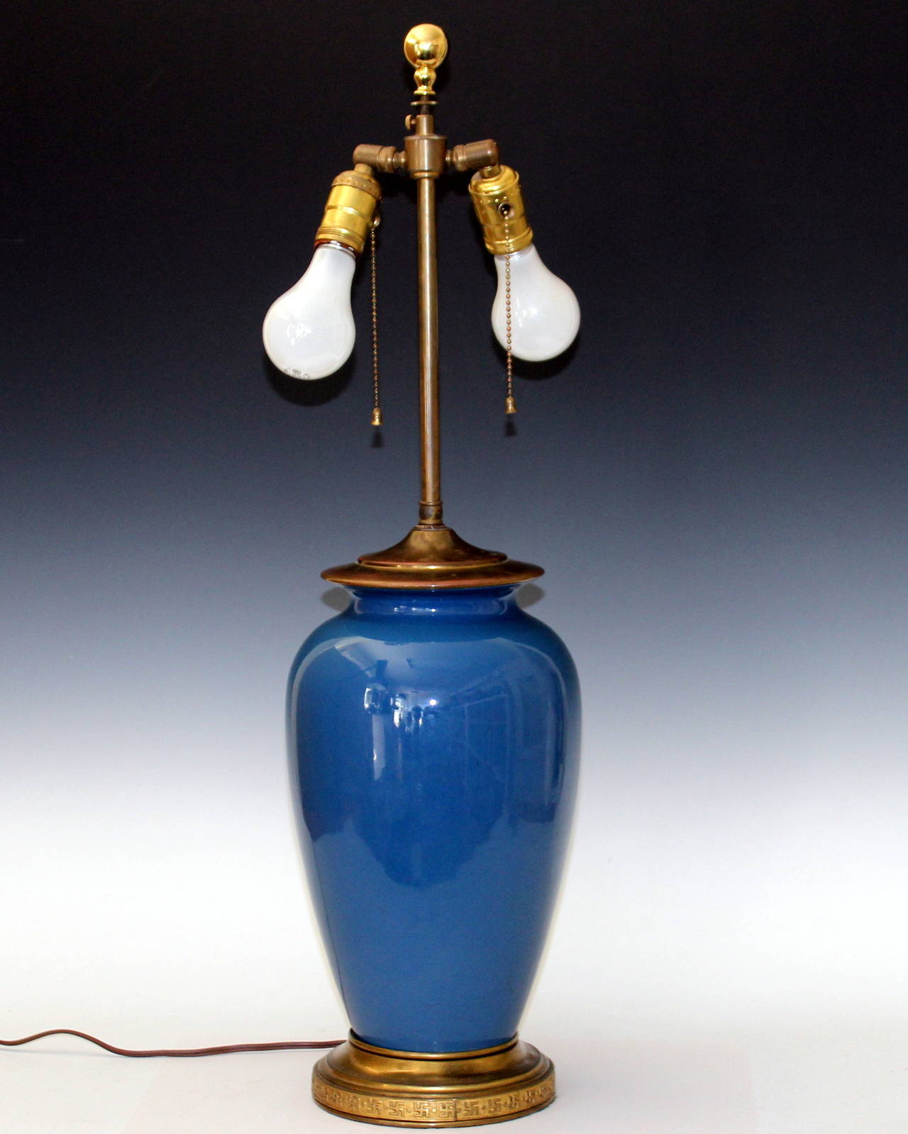 Large Vintage Bretby English British Blue Art Pottery Vase Lamp For ...