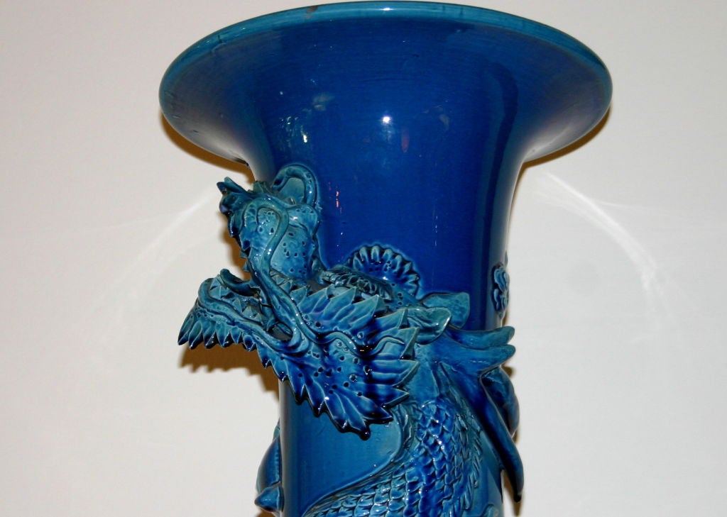 Pair Palace Size Kyoto Pottery Dragon Vases at 1stDibs