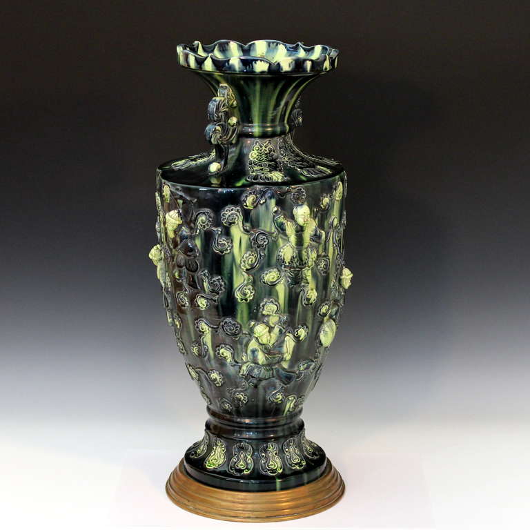 Large Kyoto Pottery Vase with Children Playing For Sale at 1stDibs