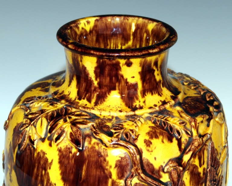 Antique Kyoto Pottery Vase with Wisteria and Birds at 1stDibs