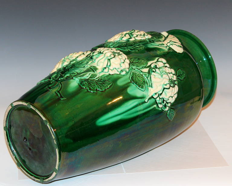 Large Awaji Vase with Applied Chrysanthemums For Sale at 1stDibs