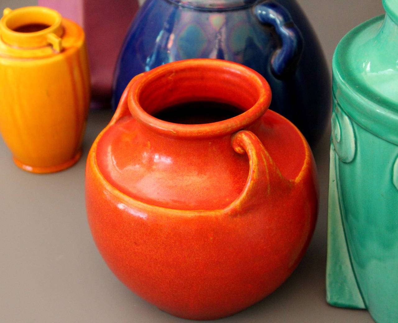 Collection Colorful Art Deco Awaji Pottery Monochromes For Sale at 1stDibs