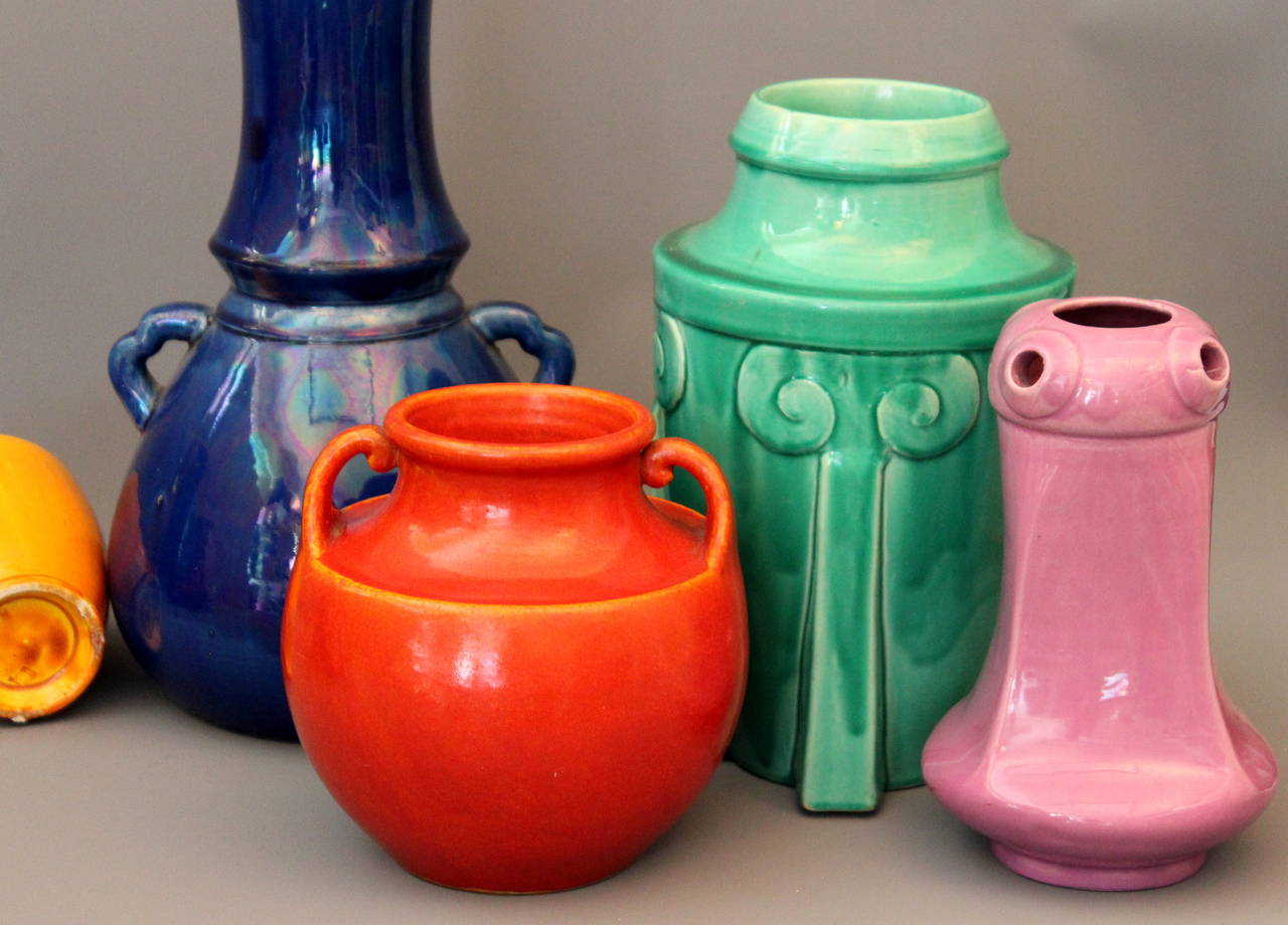 Collection Colorful Art Deco Awaji Pottery Monochromes For Sale at 1stDibs