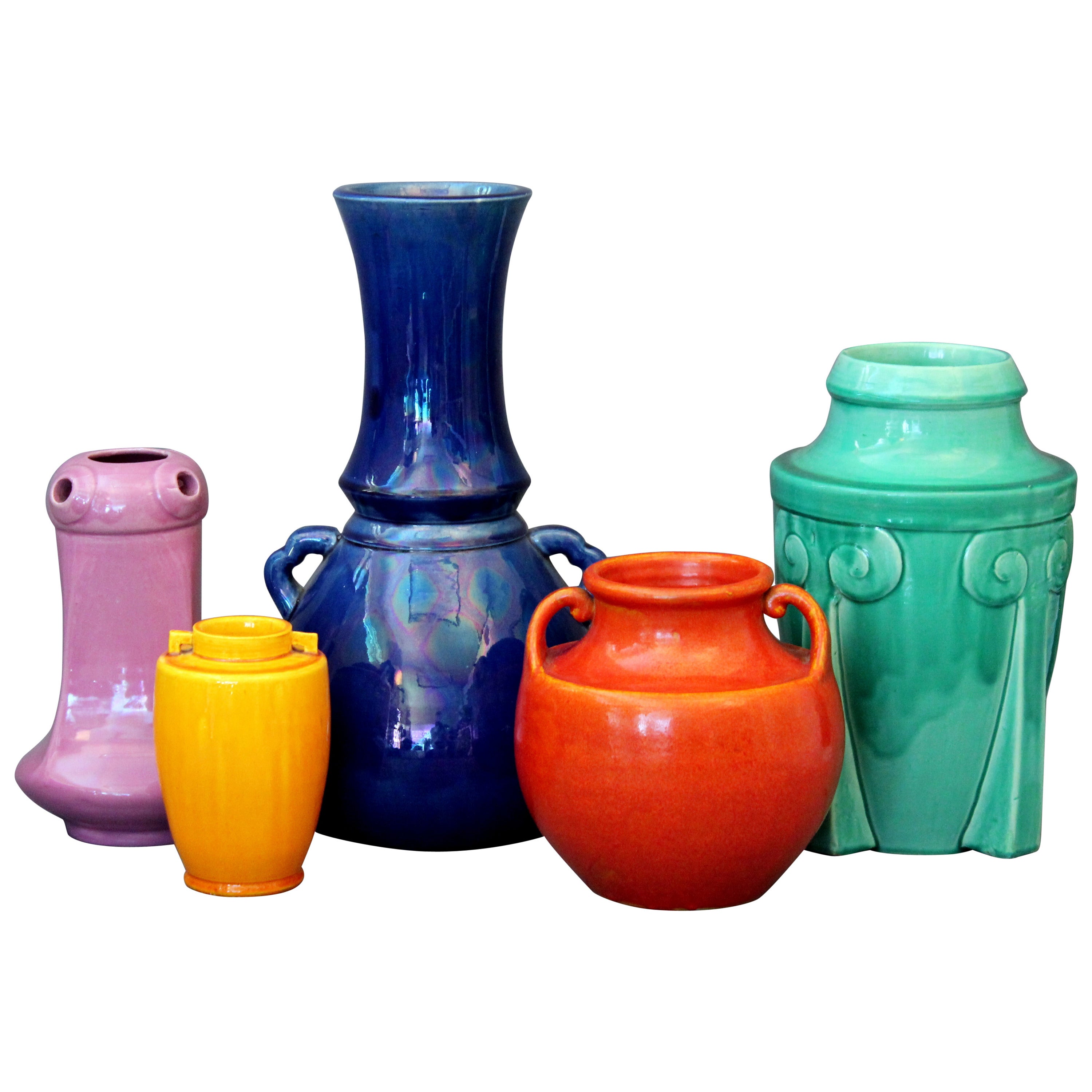 Collection Colorful Art Deco Awaji Pottery Monochromes For Sale at 1stDibs