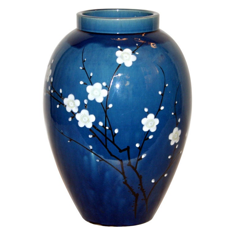 Large Awaji Vase with Cherry Blossoms at 1stDibs