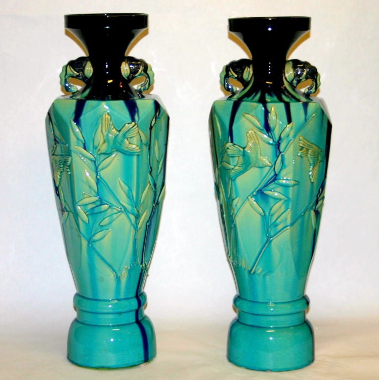 Large Pair Antique Kyoto Vases at 1stDibs