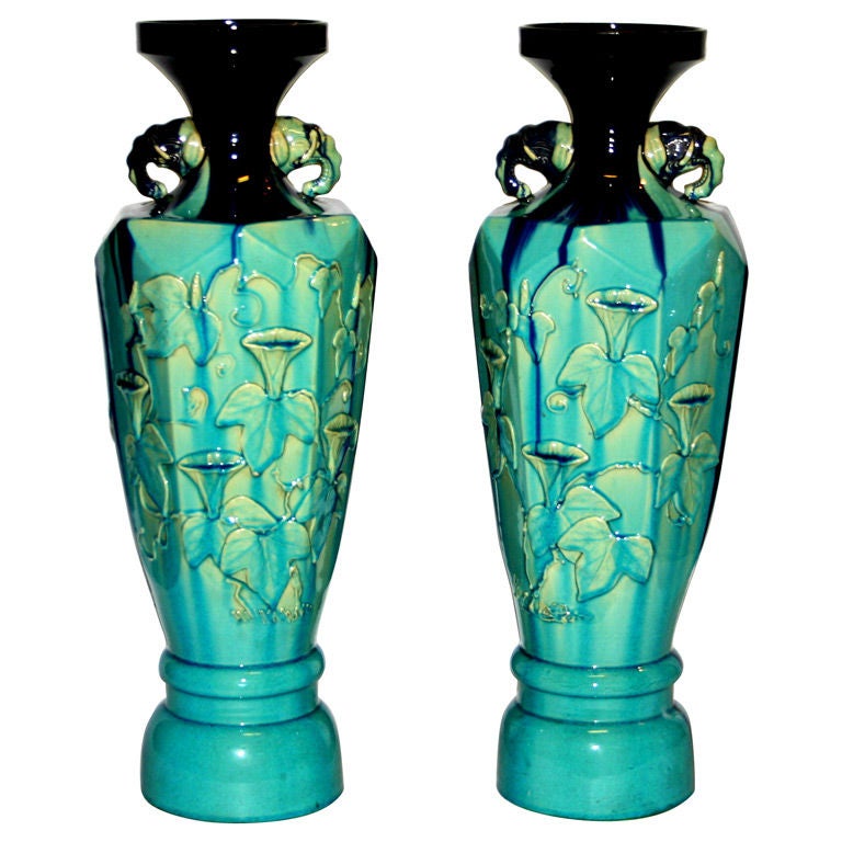 Large Pair Antique Kyoto Vases at 1stDibs