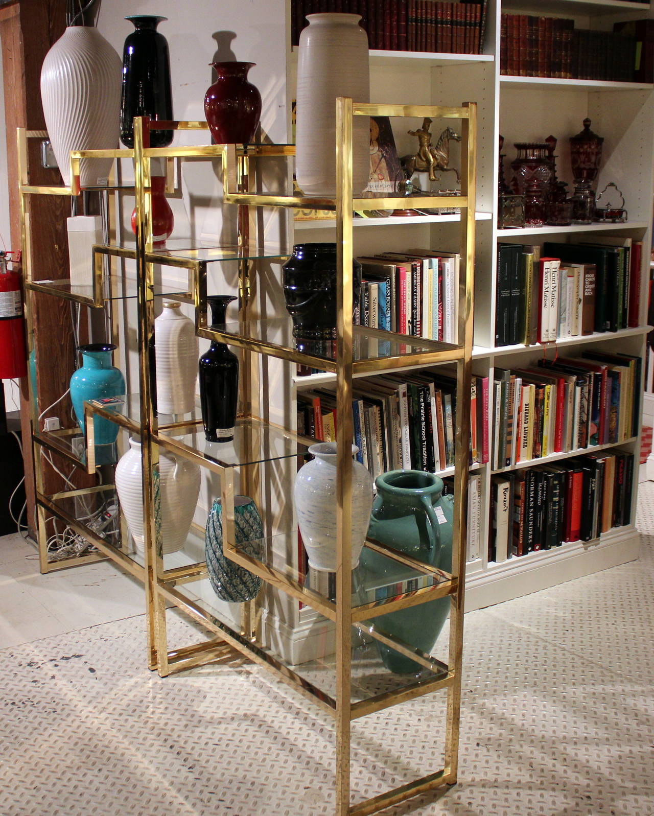 Pair of Vintage Mid-Century Brass and Glass Display Shelf Étagères at ...
