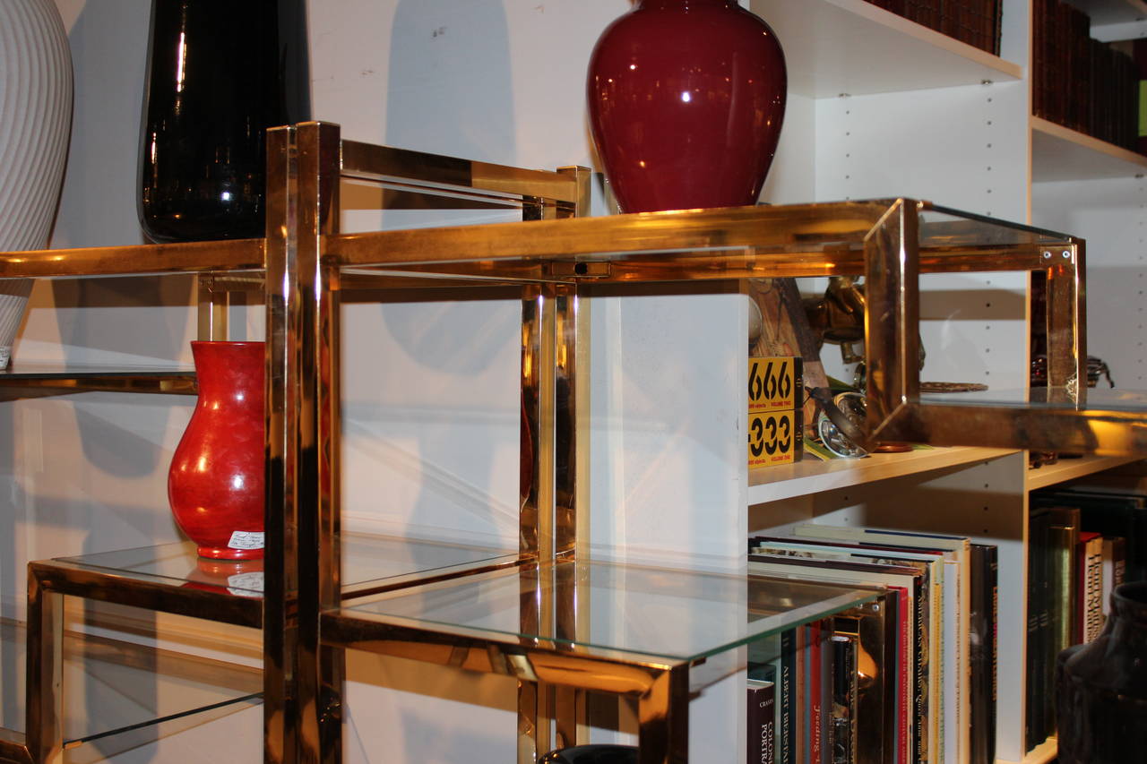 Pair of Vintage Mid-Century Brass and Glass Display Shelf Étagères at ...