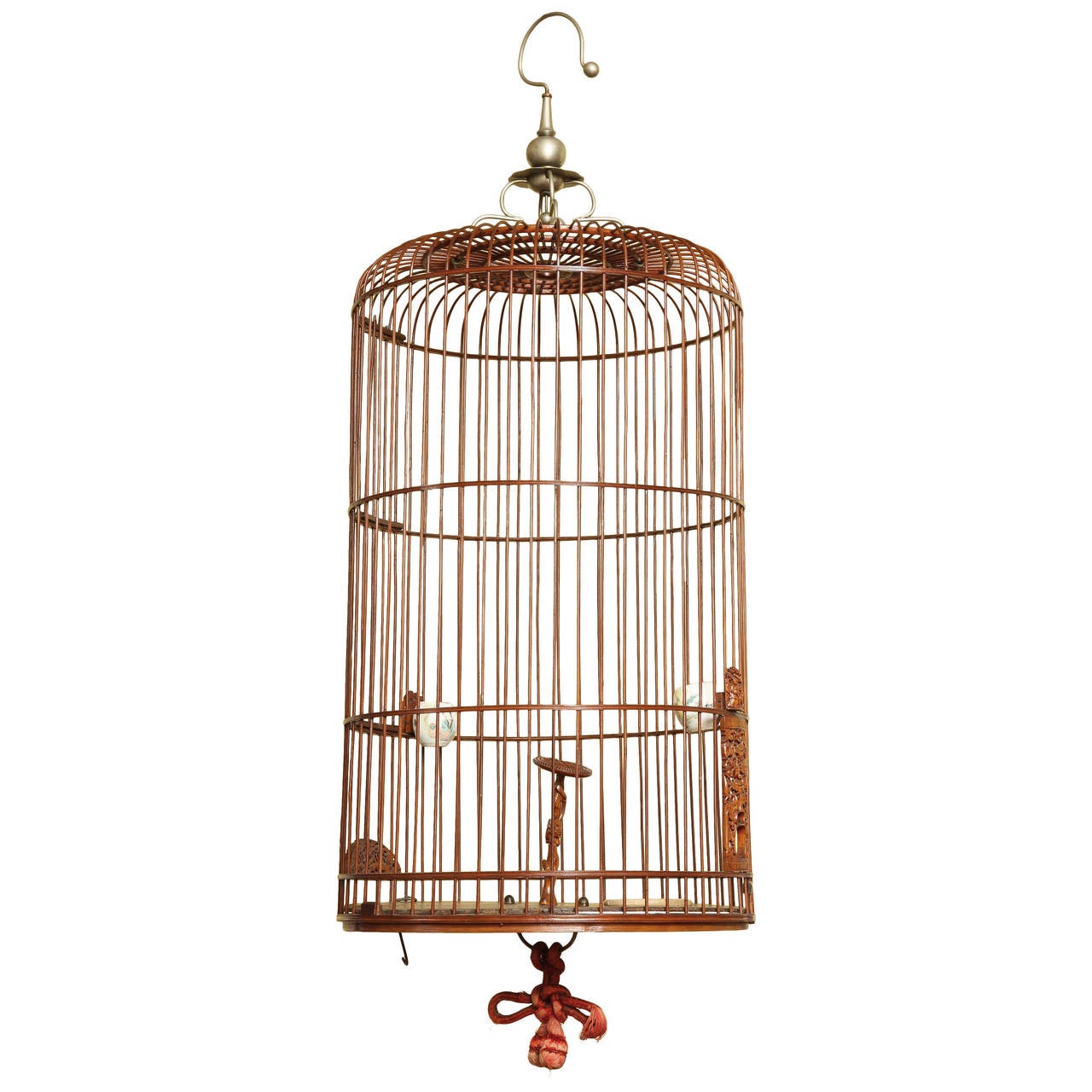 Antique Carved Wood and Turned Bamboo Birdcage, Chinese, circa 1890 For ...