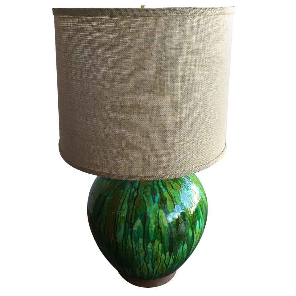 Mid Century Green Ceramic Lamp at 1stDibs