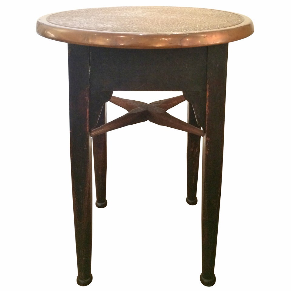 Round Table with Wood Base Copper Top at 1stDibs