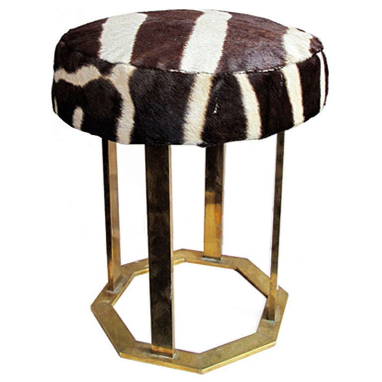 Brass and Zebra Stool at 1stDibs