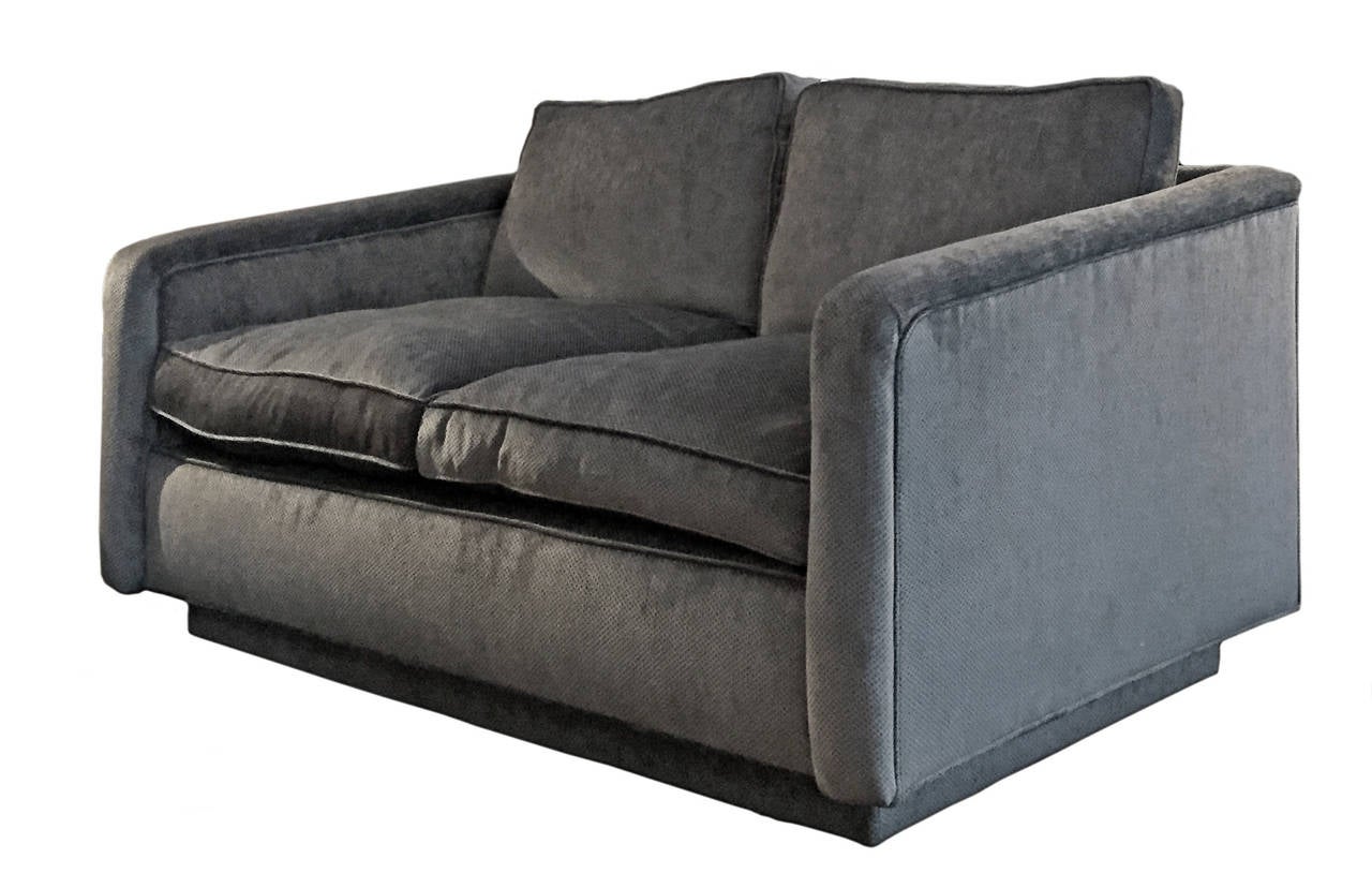 1960s Angled Arm Love Seat in Grey Velvet For Sale at 1stdibs