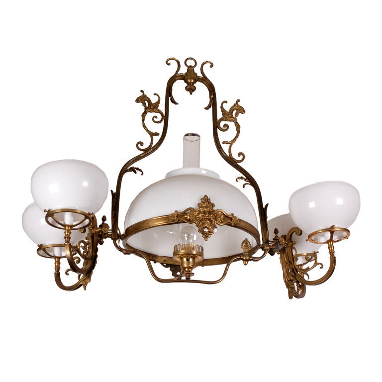 Cast brass gas chandelier For Sale at 1stDibs