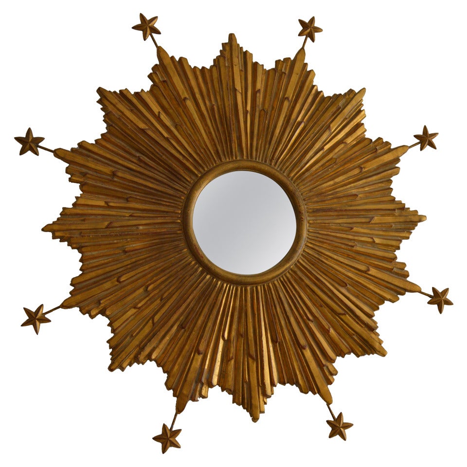 Vintage Giltwood Sunburst Mirror with Stars at 1stDibs