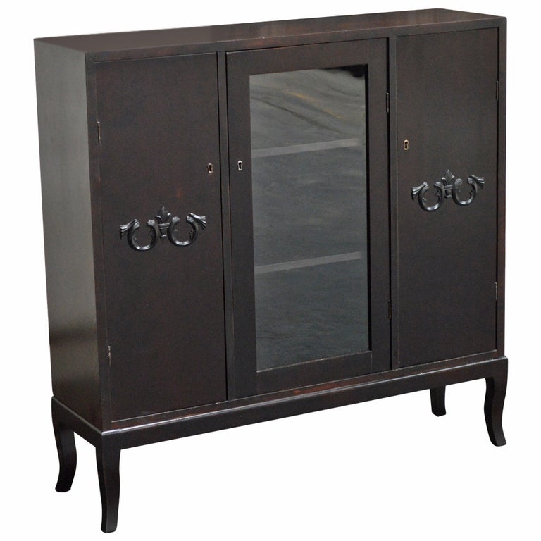 Swedish Dark Birch Buffet Server Cabinet or Bookcase with Curio For ...