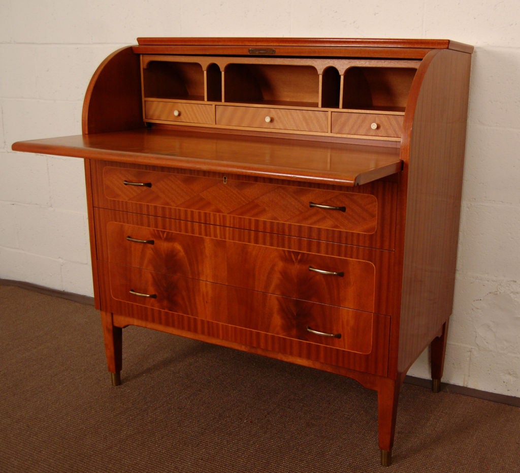 Swedish Art Moderne Mahogany Roll-Top Secretary Writing Desk at 1stDibs