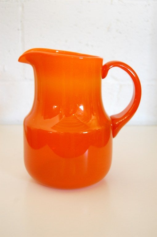Vintage Swedish Orange Art Glass Pitcher by Erik Höglund, Boda For Sale ...