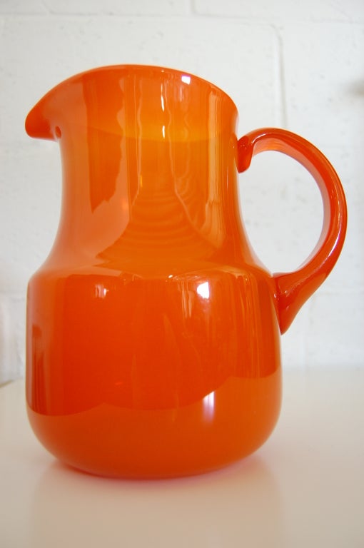 Vintage Swedish Orange Art Glass Pitcher by Erik Höglund, Boda For Sale ...