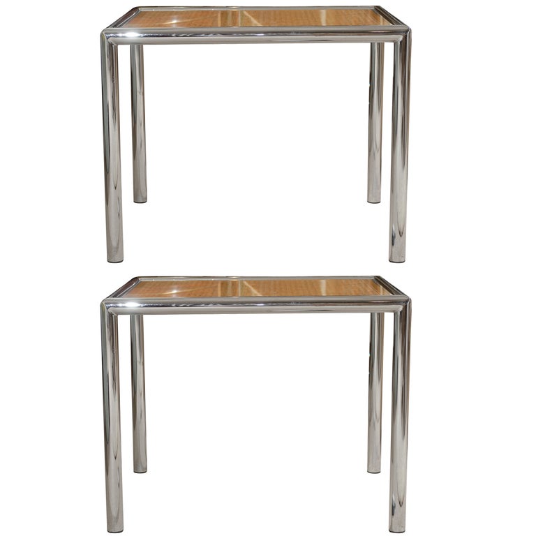 Pristine Pair of Cane and Chrome End or Side Tables, circa 1975 For ...
