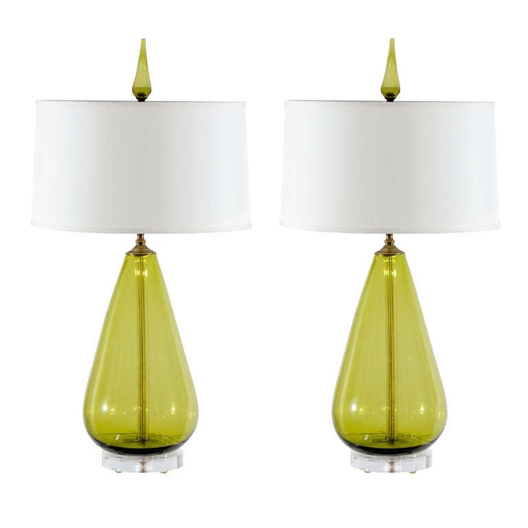 Fabulous Pair of Blenko Lamps in Lime at 1stDibs