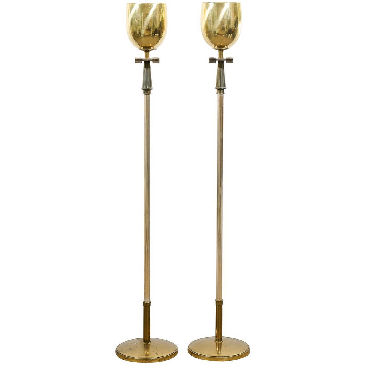 Pair of Brass and Silver Plate Torcheres at 1stDibs