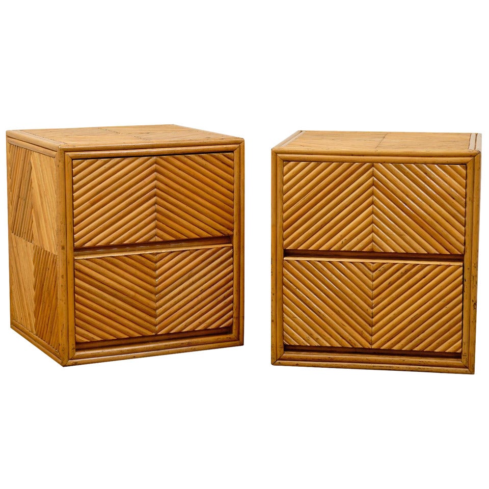 Chic Restored Pair of Vintage Split Bamboo Cube Chests at 1stDibs