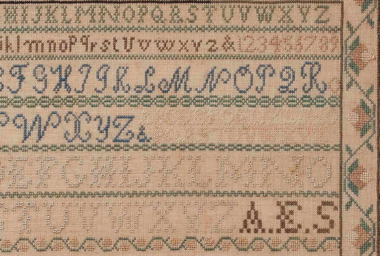 Classic American Needlework Sampler, dated 1833 at 1stDibs