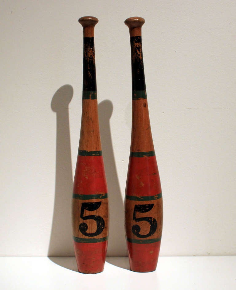 Pair of Painted Indian Clubs at 1stDibs