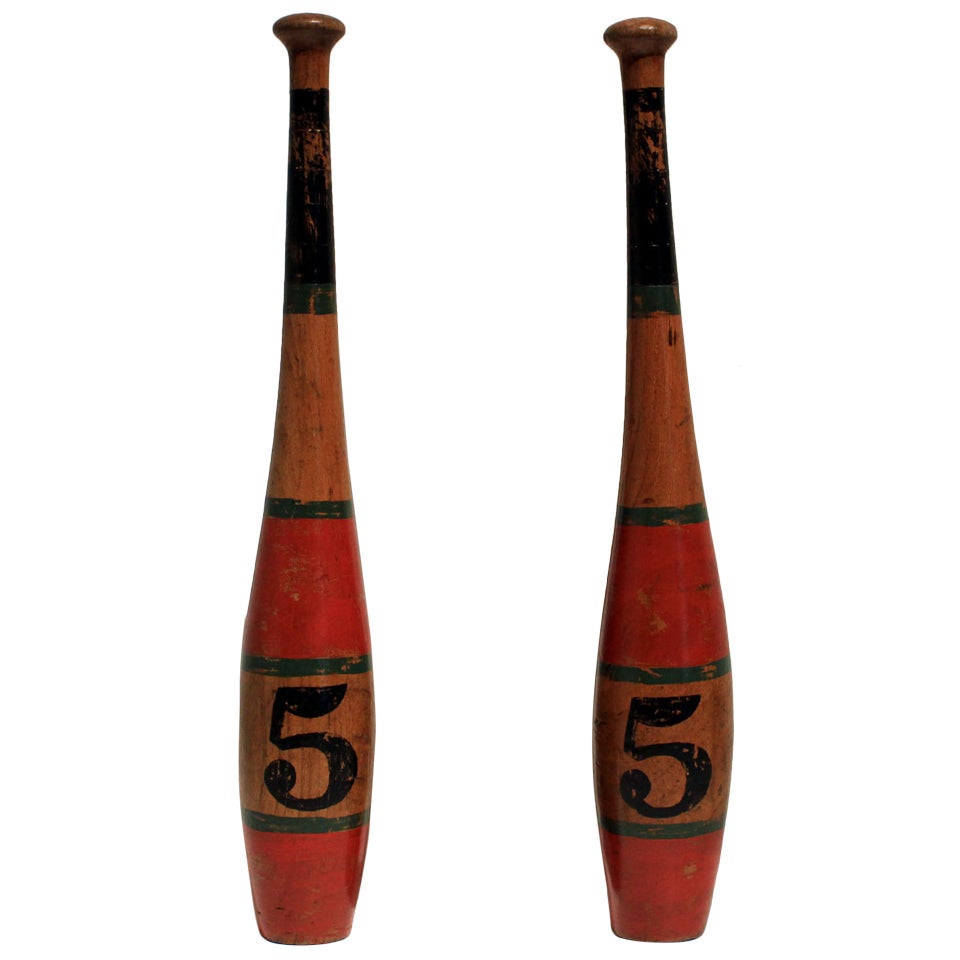 Pair of Painted Indian Clubs at 1stDibs