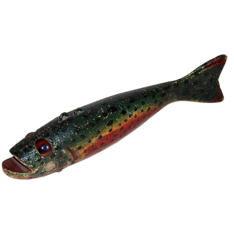 Carved and Painted Large Folk Art Fish Decoy For Sale at 1stDibs