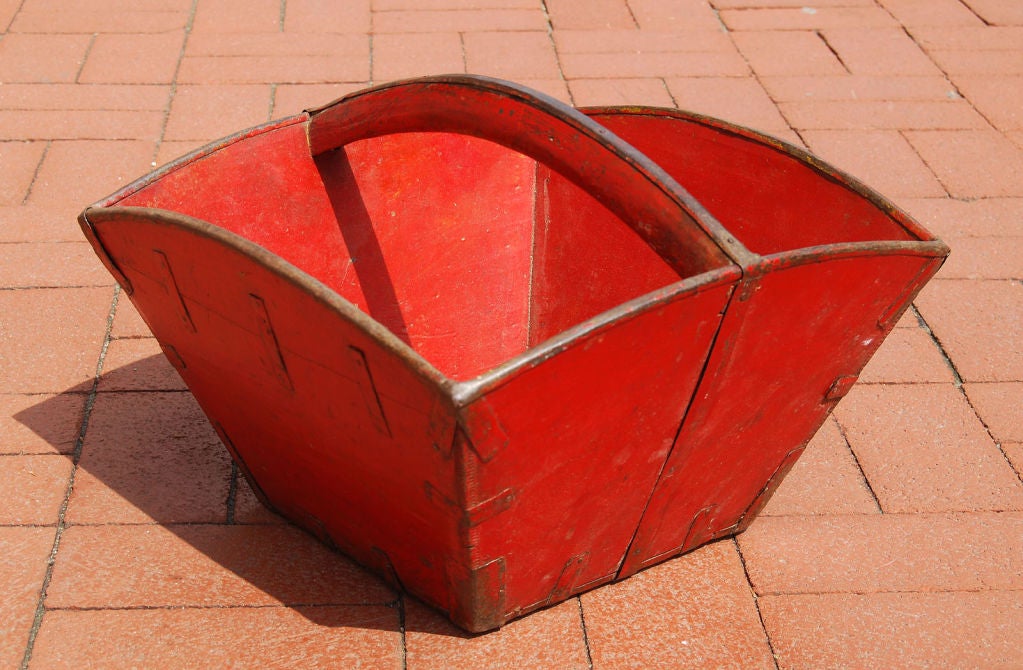 Chinese Rice Bucket, Red Paint at 1stDibs