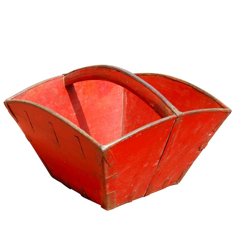 Chinese Rice Bucket, Red Paint at 1stDibs