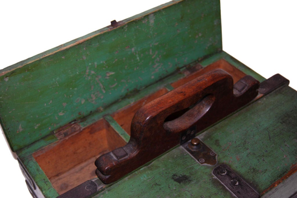 Green Painted and Iron Strapped Double Lidded Box For Sale at 1stDibs