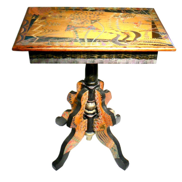 Hand Painted Folk Art Side Table For Sale at 1stDibs