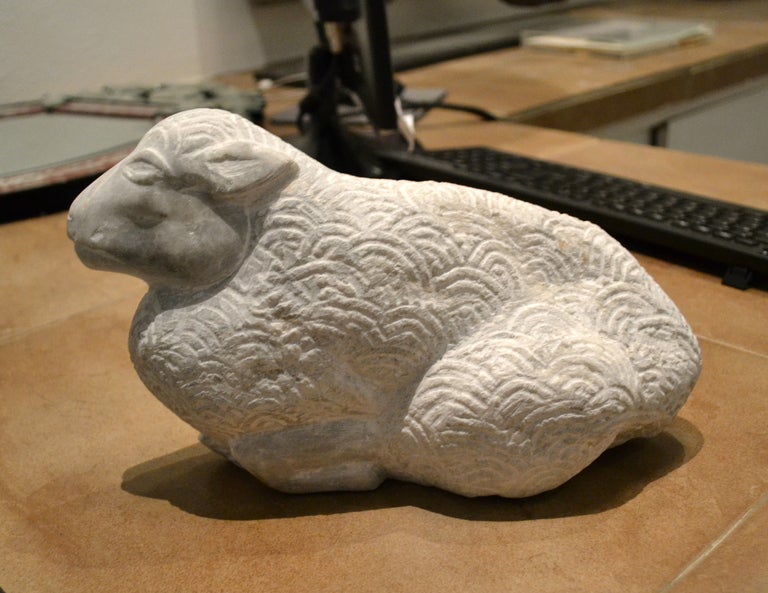 White Alabaster Sheep Sculpture at 1stDibs