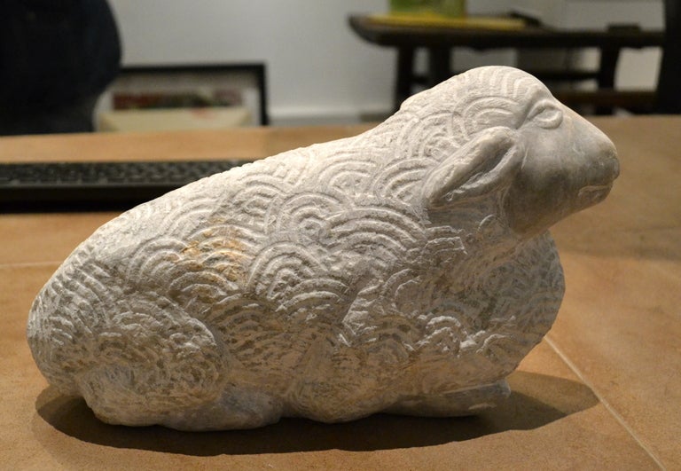 White Alabaster Sheep Sculpture at 1stDibs