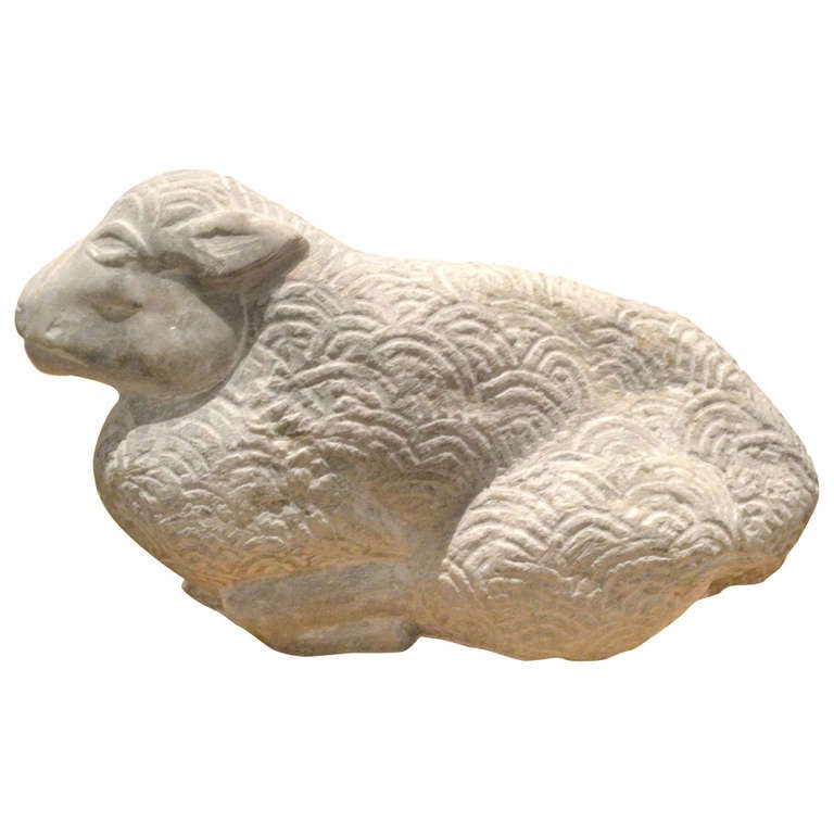 White Alabaster Sheep Sculpture at 1stDibs