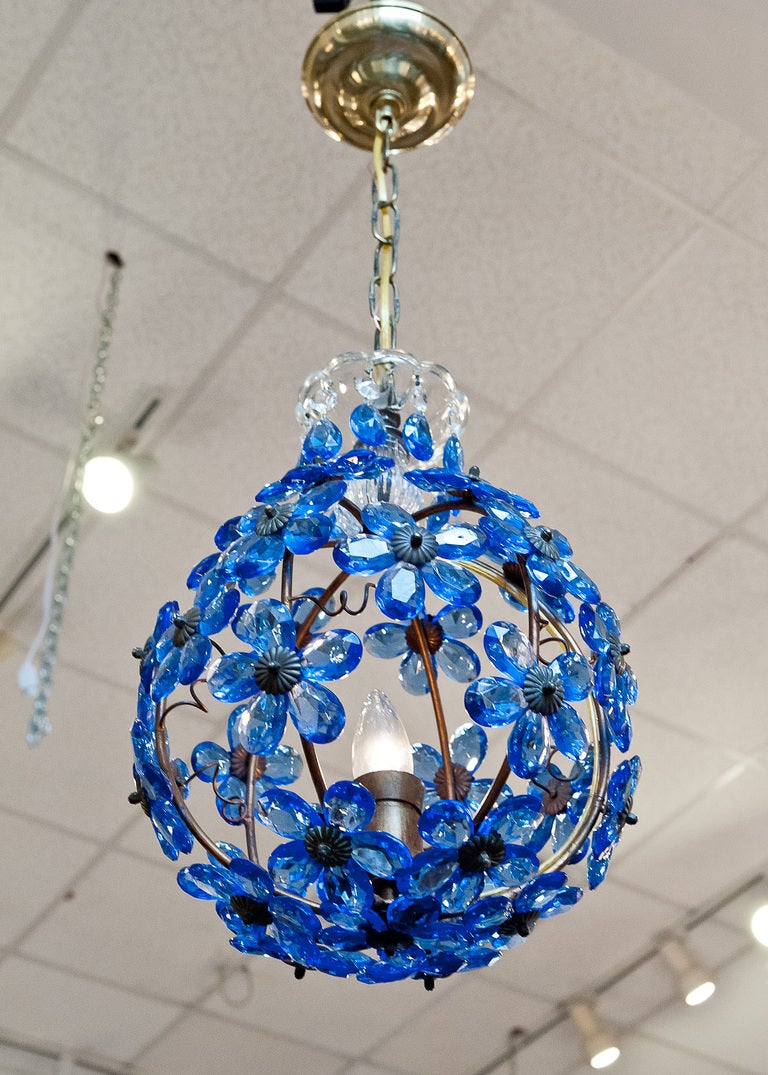 Antique Sapphire Blue Crystal and Brass Chandelier at 1stDibs | blue ...