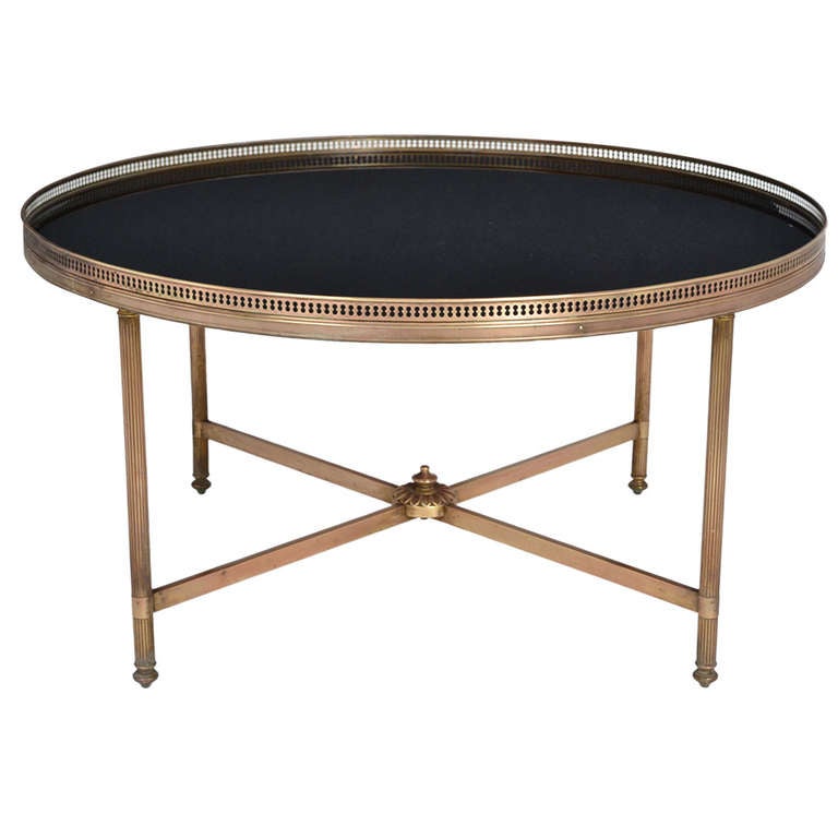 French Brass and Black "Opaline" Coffee Table at 1stdibs