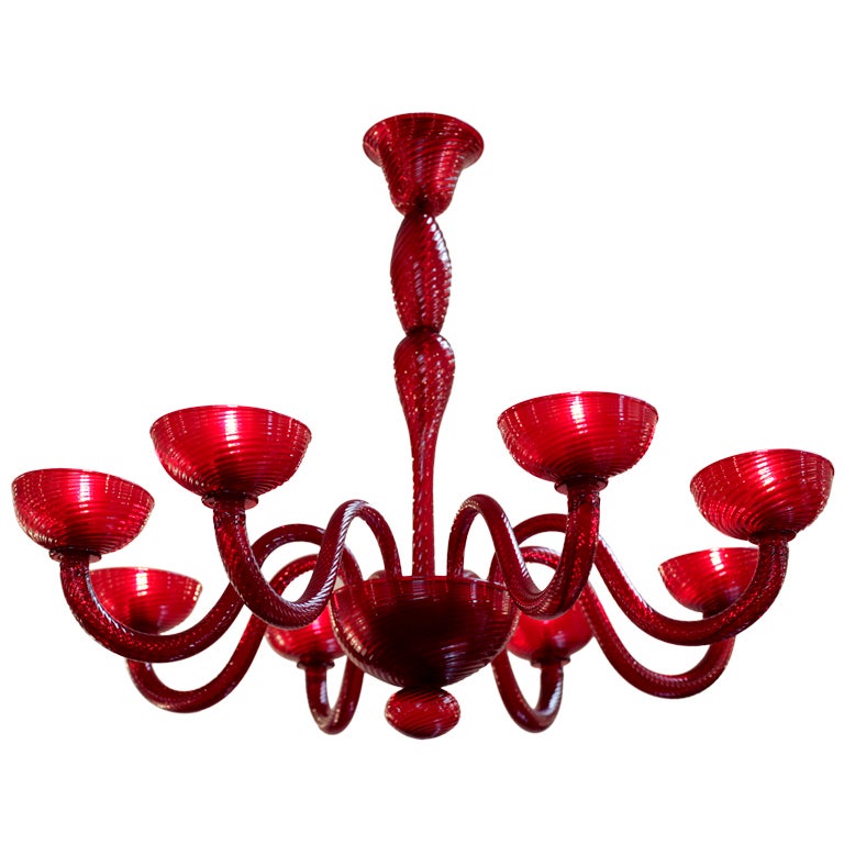 Vintage Hand Blown Ruby Red Murano Glass Chandelier at 1stDibs