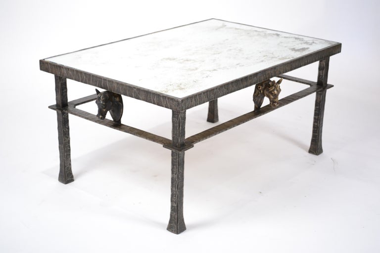 French Vintage Forged Iron and Bronze Coffee Table For Sale at 1stDibs