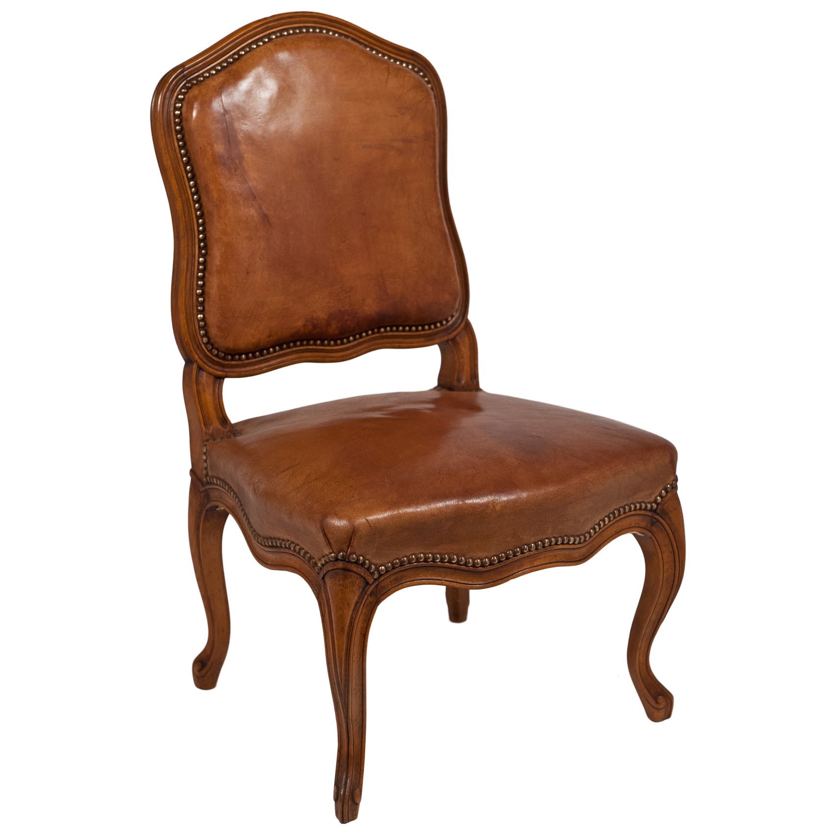 Louis XV Original Leather and Walnut Side Chair at 1stDibs