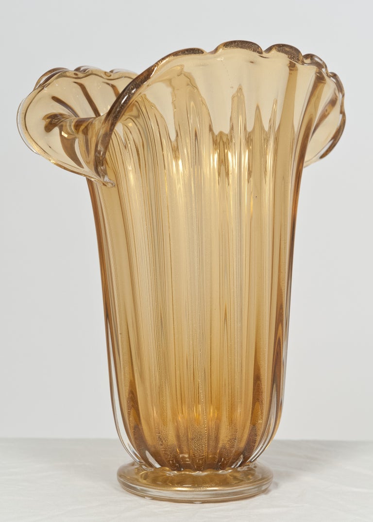 Murano Amber and Gold Glass Vase at 1stDibs