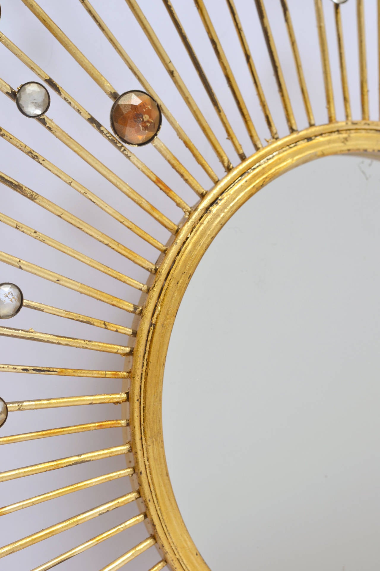 Gold Leaf Iron Sunburst Mirror with Gemstones at 1stDibs | sunburst ...