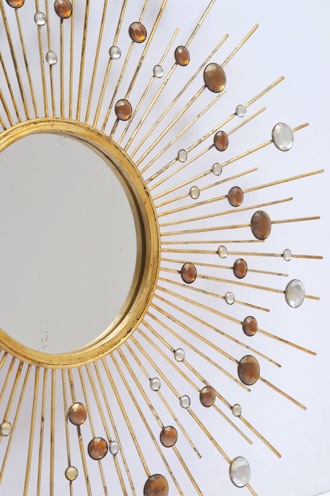Gold Leaf Iron Sunburst Mirror with Gemstones at 1stDibs | sunburst ...