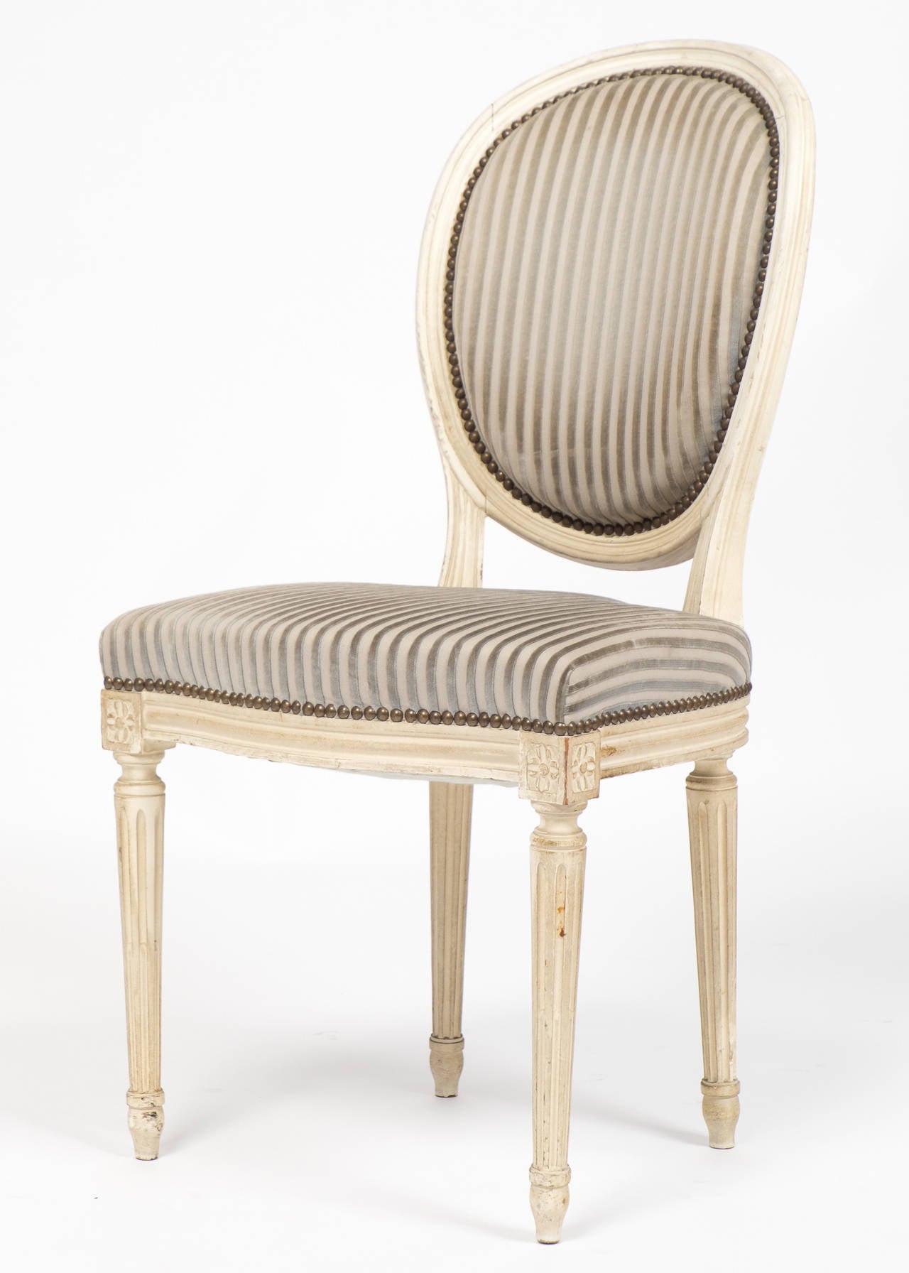 Louis XVI Set of Four Striped Velvet Chairs at 1stDibs