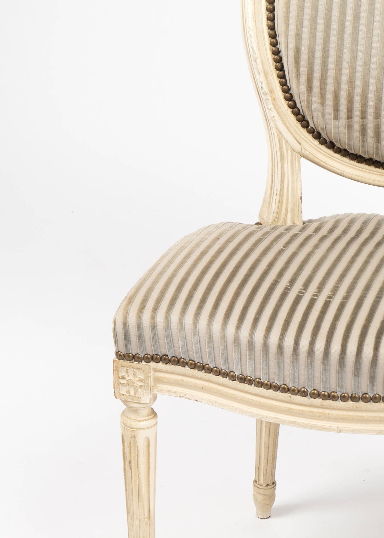 Louis XVI Set of Four Striped Velvet Chairs at 1stDibs