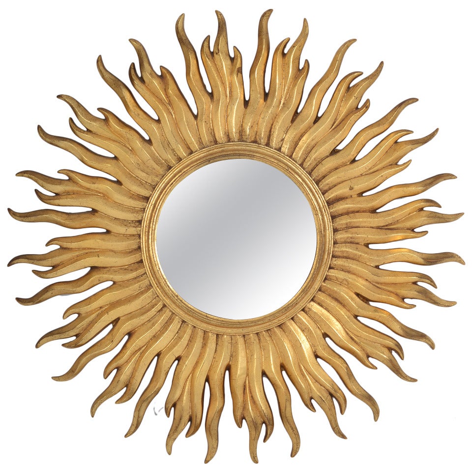 Vintage Gold Leaf Convex Sunburst Mirror at 1stDibs | sunburst mirror ...